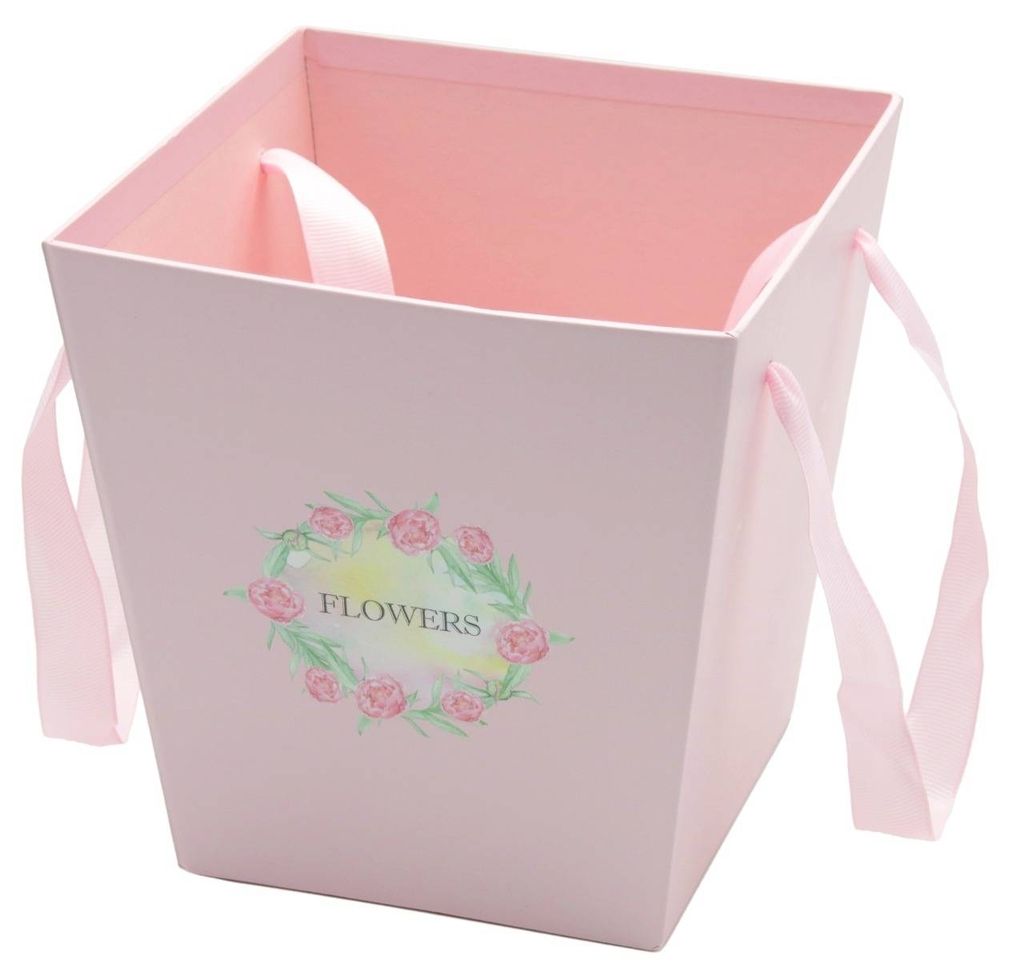 Flower Gift Box Pink with Ribbon Handles 18cm | Packaging | Gift Boxes ...
