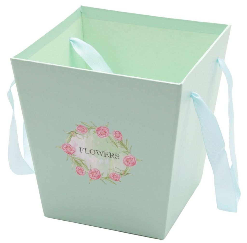 Flower Gift Box Mint Green with Ribbon Handles 18cm | Packaging | Gift ...