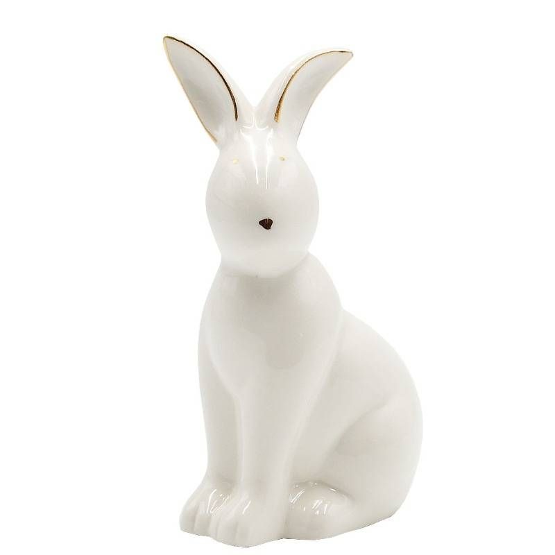 White Ceramic Sitting Bunny with Golden Trim, 9x6.4x14.7cm | Party ...