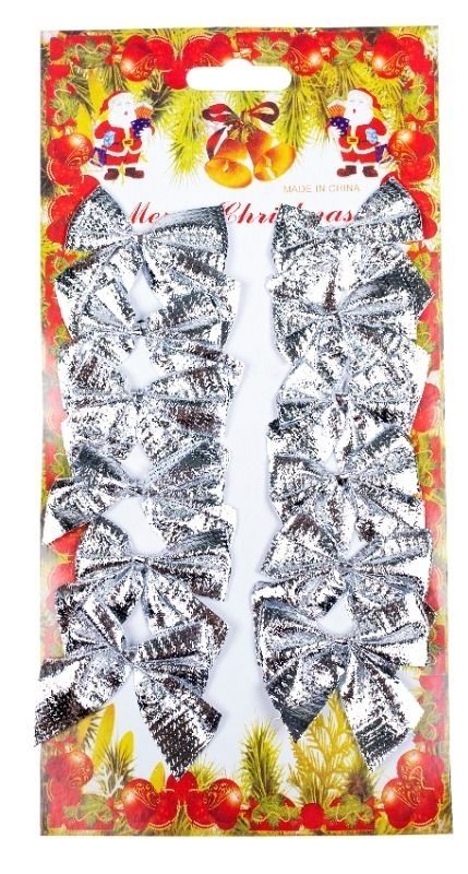 Mini Bows Metallic Silver Design x 12 Pieces in a Pack | Christmas ...