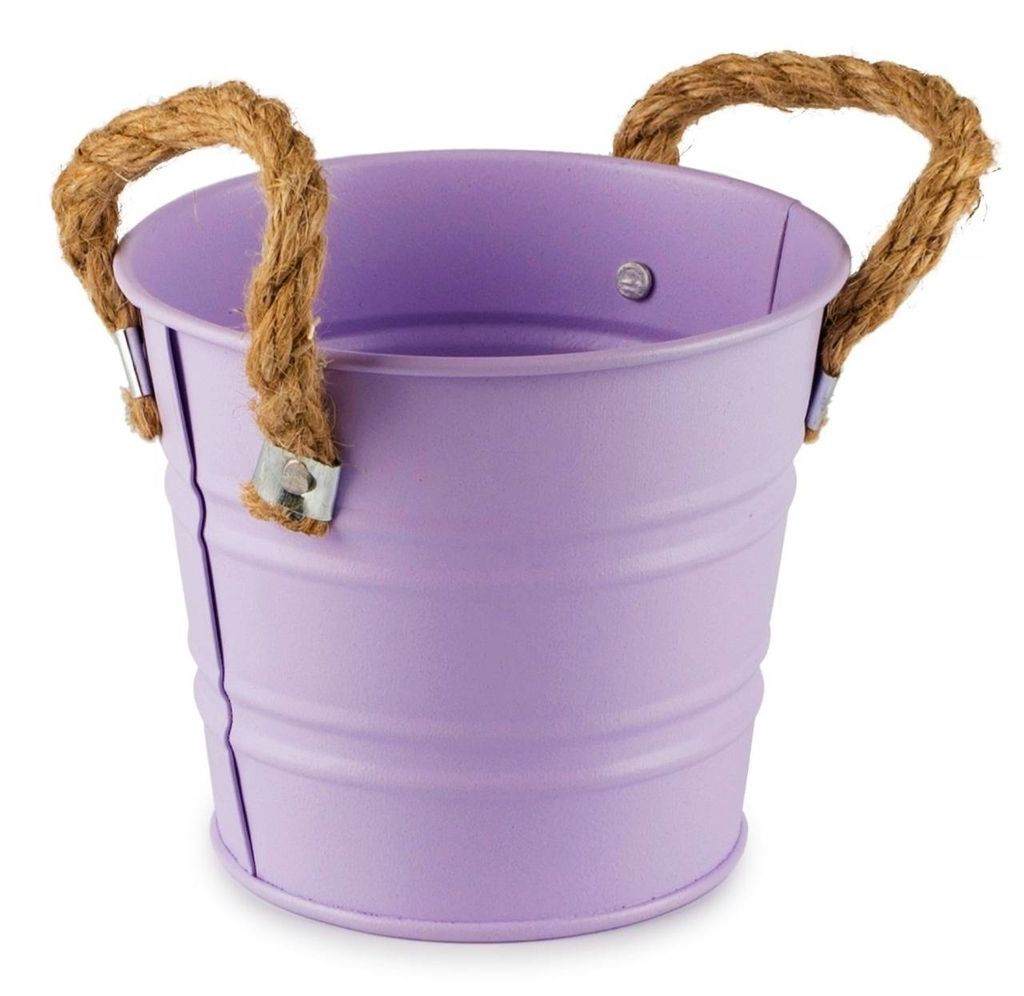 9cm Matte Lilac Round V-Shaped Metal Bucket with Rope Handle Wedding ...